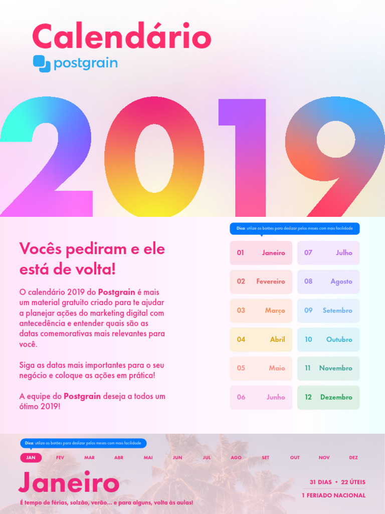Calendário 2019 com Feriados Brasil | PDF | Brasil