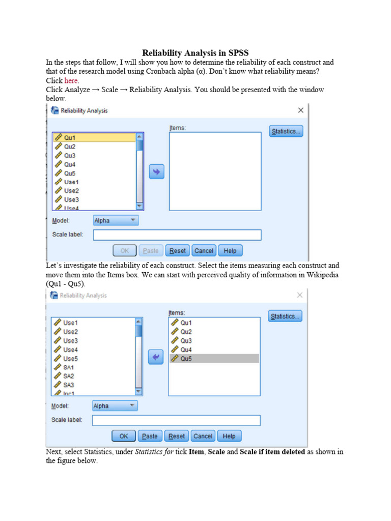 Reliability Analysis in SPSS | PDF | Cronbach's Alpha | Statistics