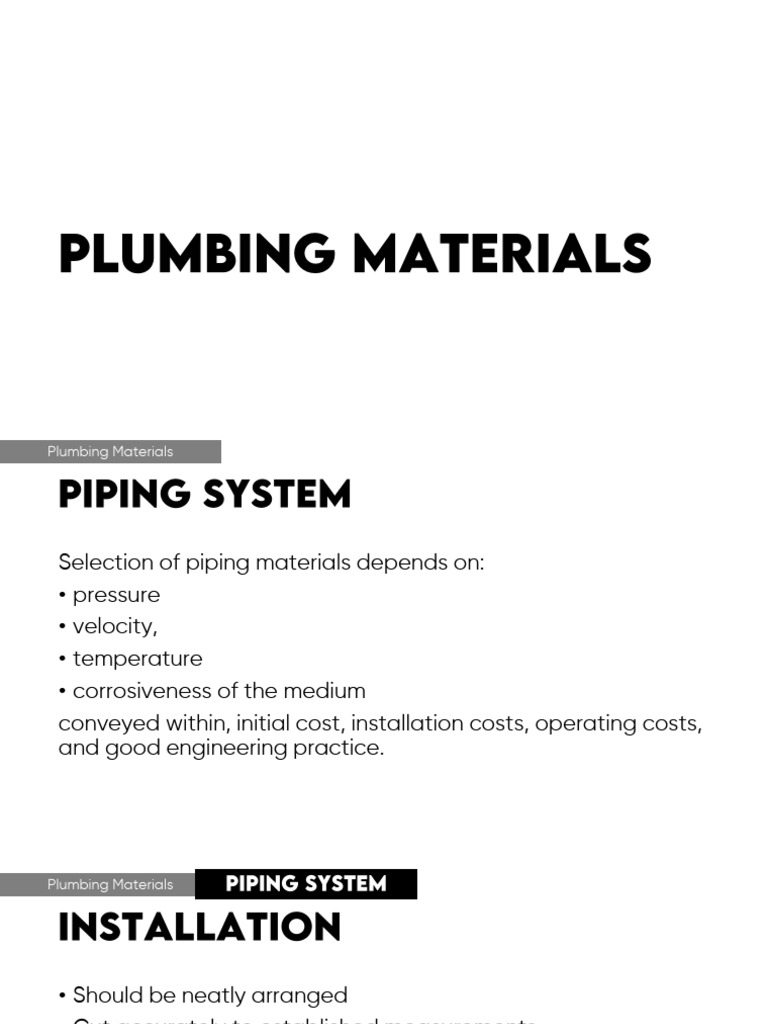Lecture 3 3 Plumbing Materials Pdf Pipe Fluid Conveyance Plumbing