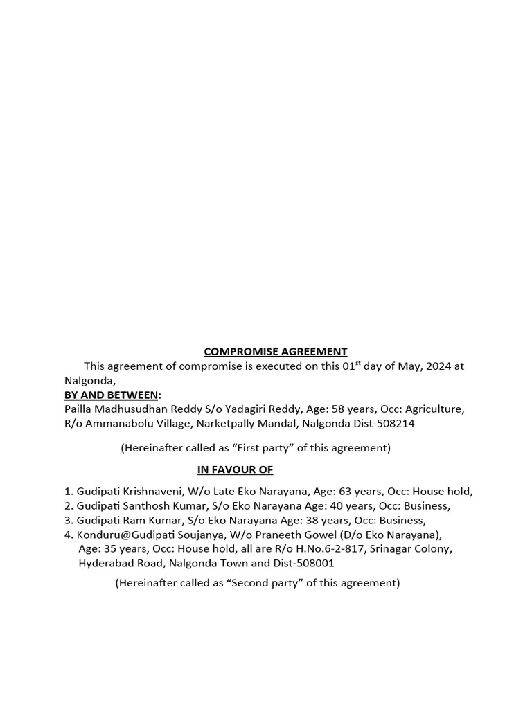 Compromise Agreement for Property Settlement | PDF | Common Law ...