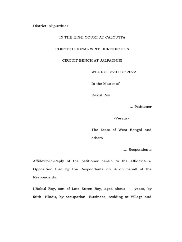 Bakul Roy Reply Affidavit | PDF | Affidavit | Certiorari