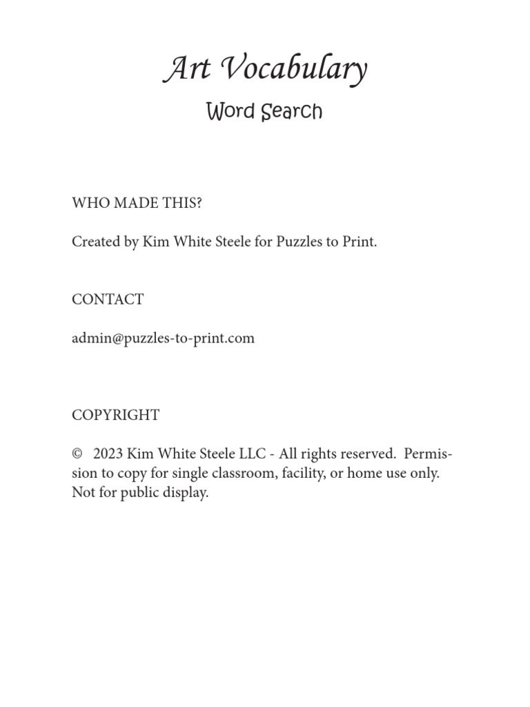 Art Vocabulary Word Search | PDF | Word Search | Monopoly (Economics)