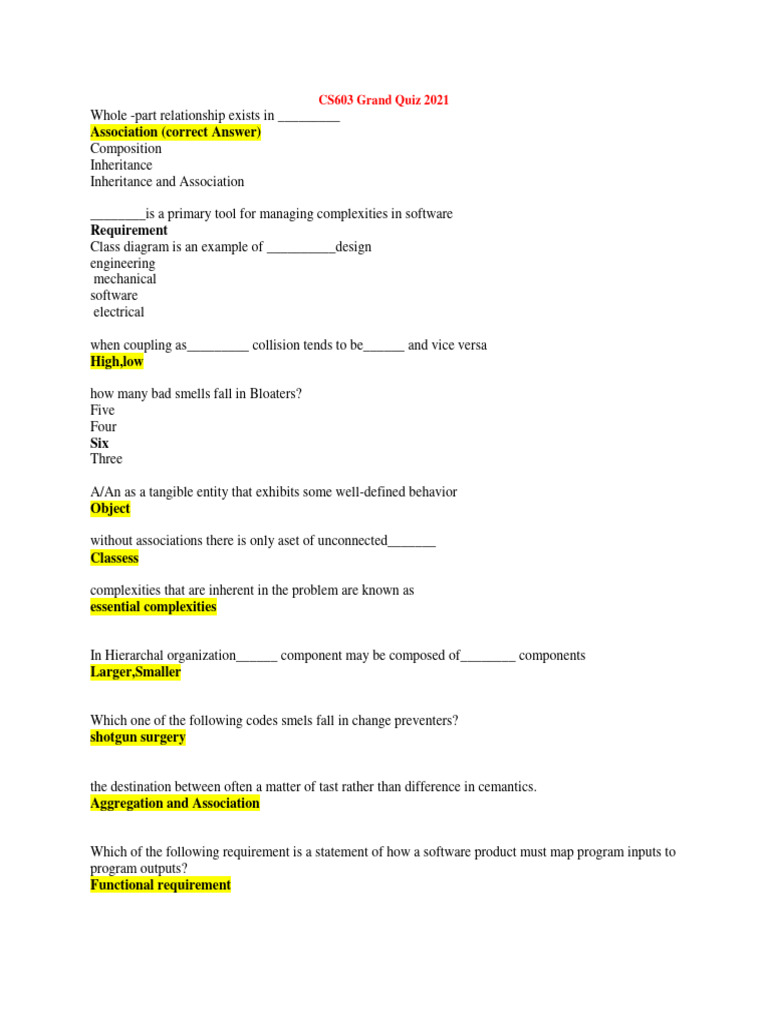 CS603 Grand Quiz 2021 | PDF | Computer Program | Programming