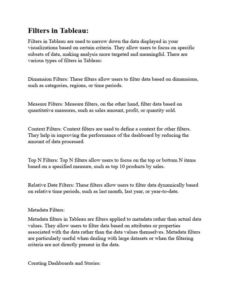 Filters in Tableau | PDF | Data | Metadata