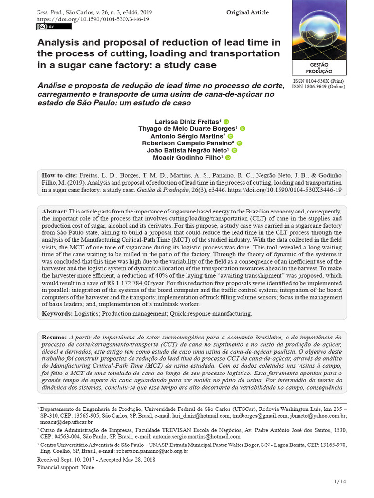 Analysis and Proposal of Reduction of Lead Time in | PDF | Sugarcane ...