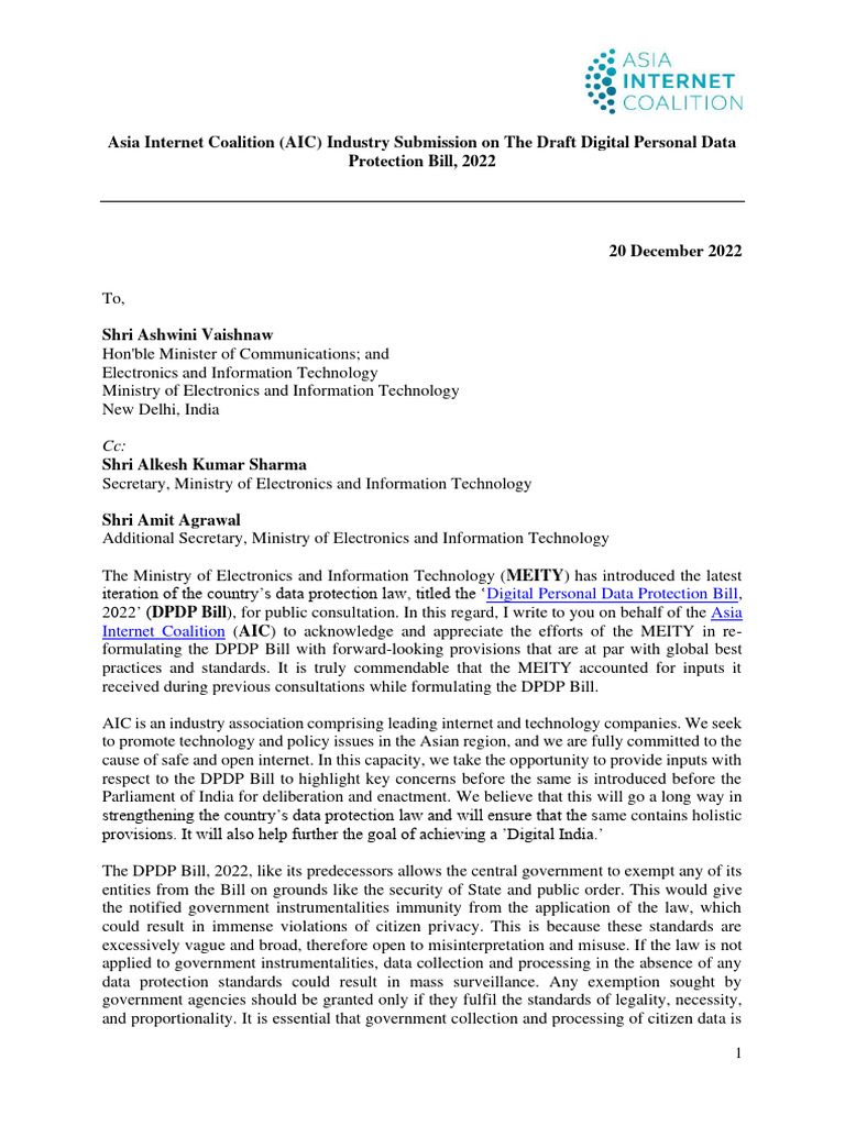 Aic-Comments - DPDP BILL - 20dec2022 | Download Free PDF | Privacy ...
