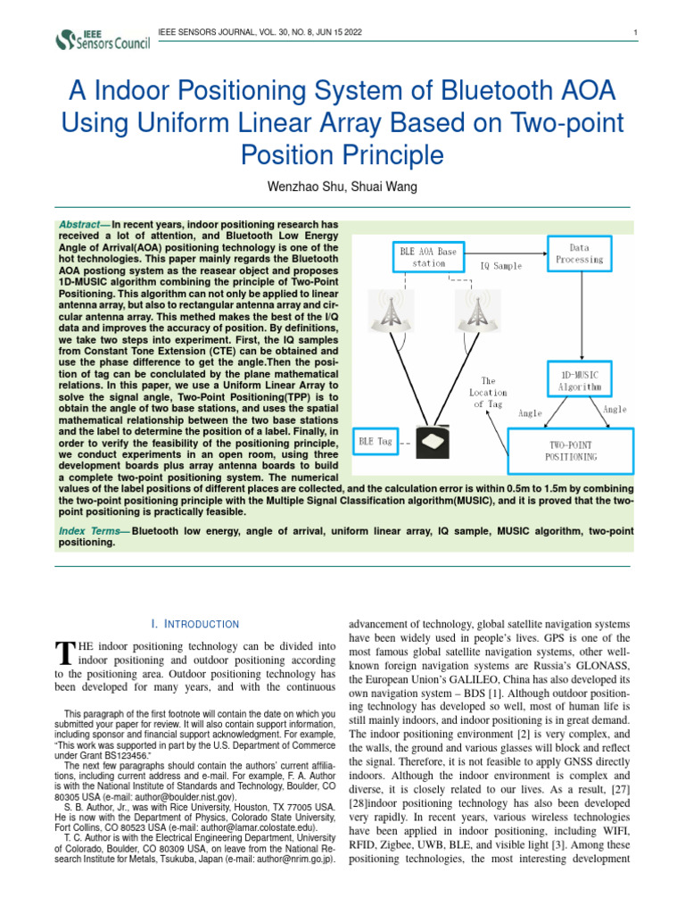 A Indoor Positioning System Of Bluetooth Aoa Using Pdf Matrix Mathematics Phase Waves