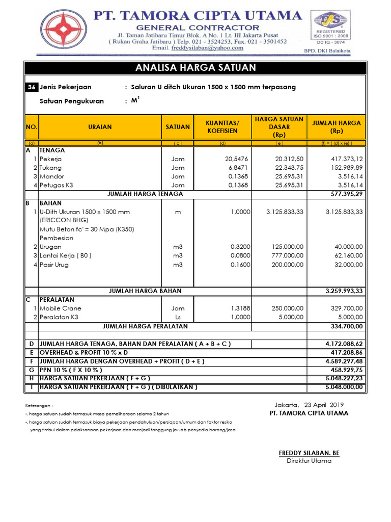 Ecatalog Analisa U-Ditch Ericcon | PDF