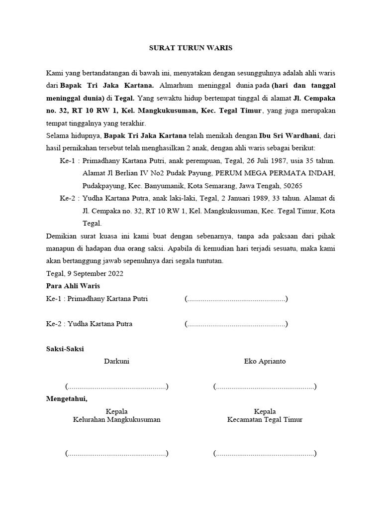 Surat Turun Waris | PDF