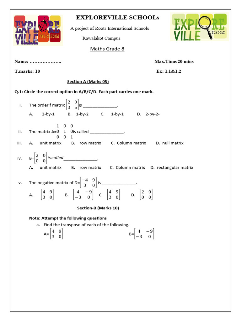 9 Exploreville Schools: Maths Grade 8 | PDF