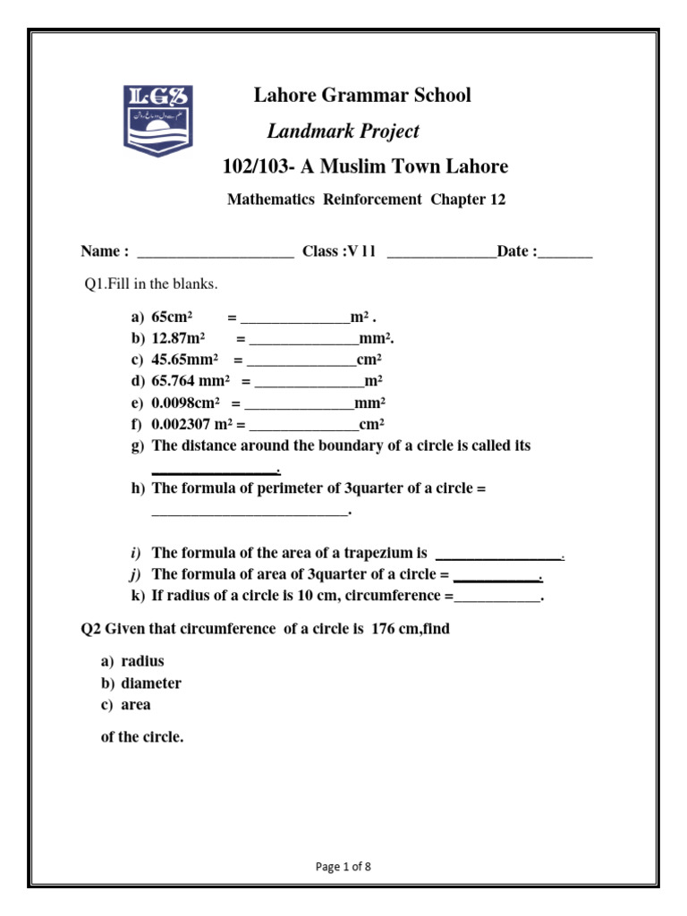 Math Reinforcement: Area & Perimeter | PDF | Area | Length