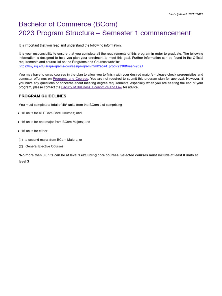 BCom 2023 Program Structure Overview | PDF | Analytics | Accounting