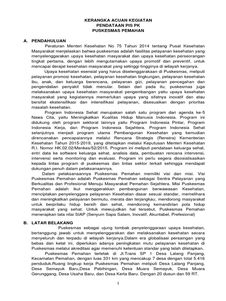 Kak Pendataan Pis PK | PDF