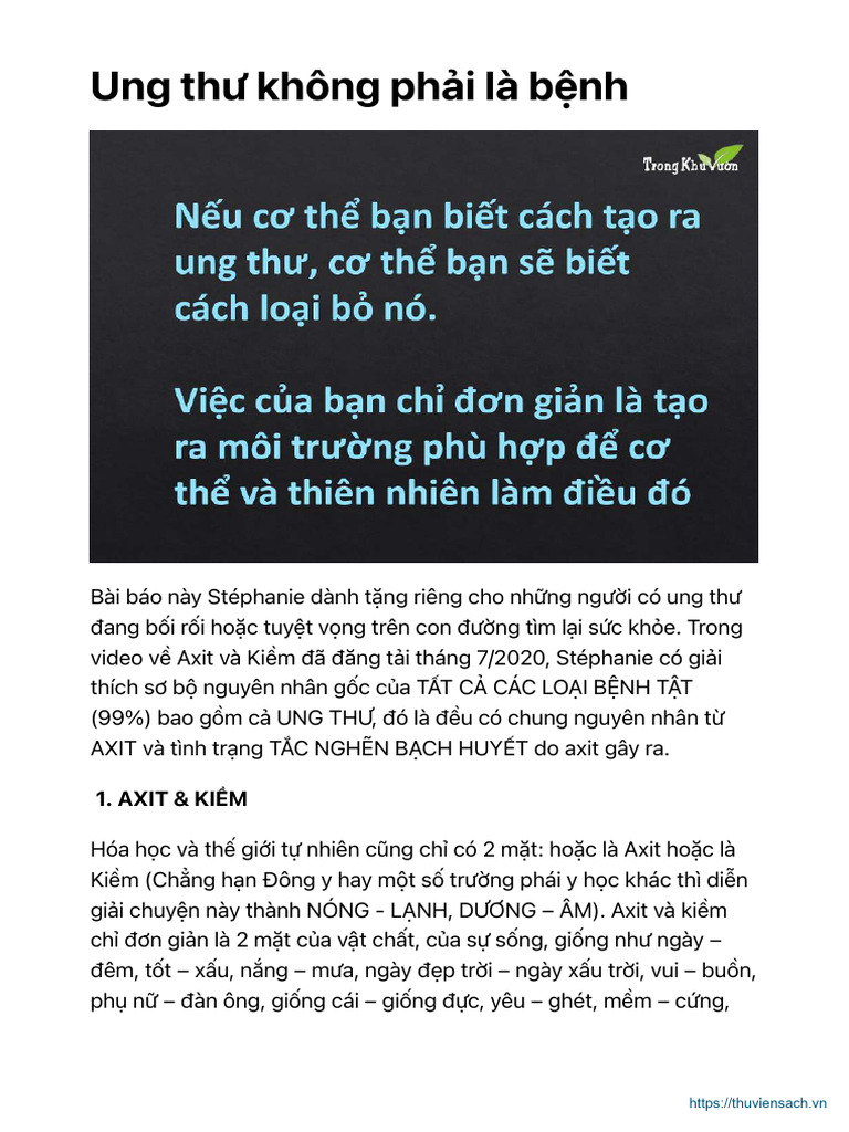 Ung Thư Không Phải Là Bệnh (Andreas Moritz) thuviensach.vn | PDF