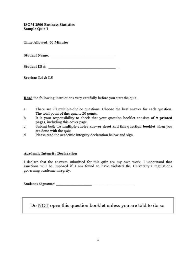 Business Statistics UST Past Year Quiz1 | PDF | Mode (Statistics ...