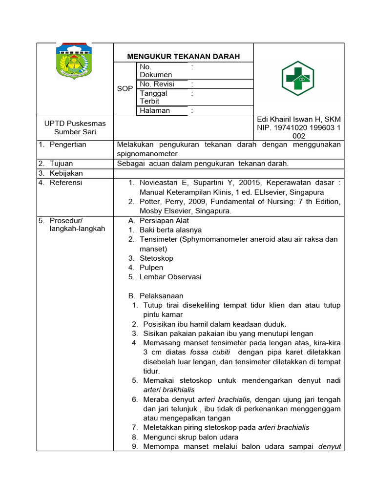 SOP Mengukur Tekanan Darah | PDF