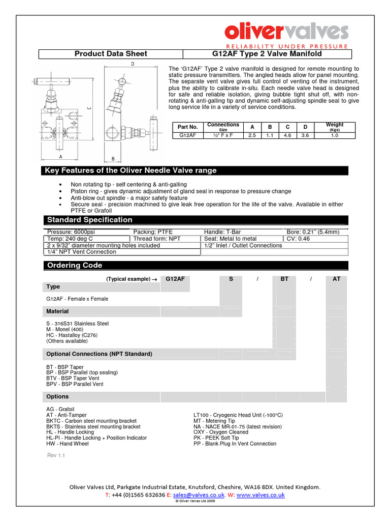 Oliver Valves-G12AFS - NA-Datasheet | PDF | Valve | Mechanical Engineering