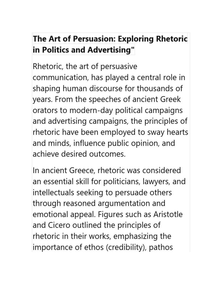 Rhetoric's Role in Politics & Ads | PDF | Rhetoric | Public Speaking