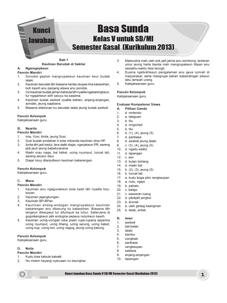 Kunci Basa Sunda 5 Gasal K13 | PDF