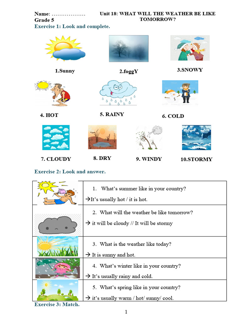 Grade 5 Weather Vocabulary Exercises | PDF | Meteorological Phenomena | Sky