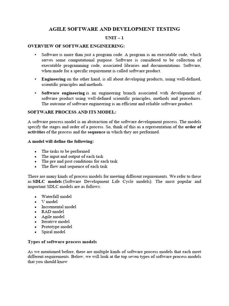 Agile Software And Development Testing Pdf Software Testing Software Development Process