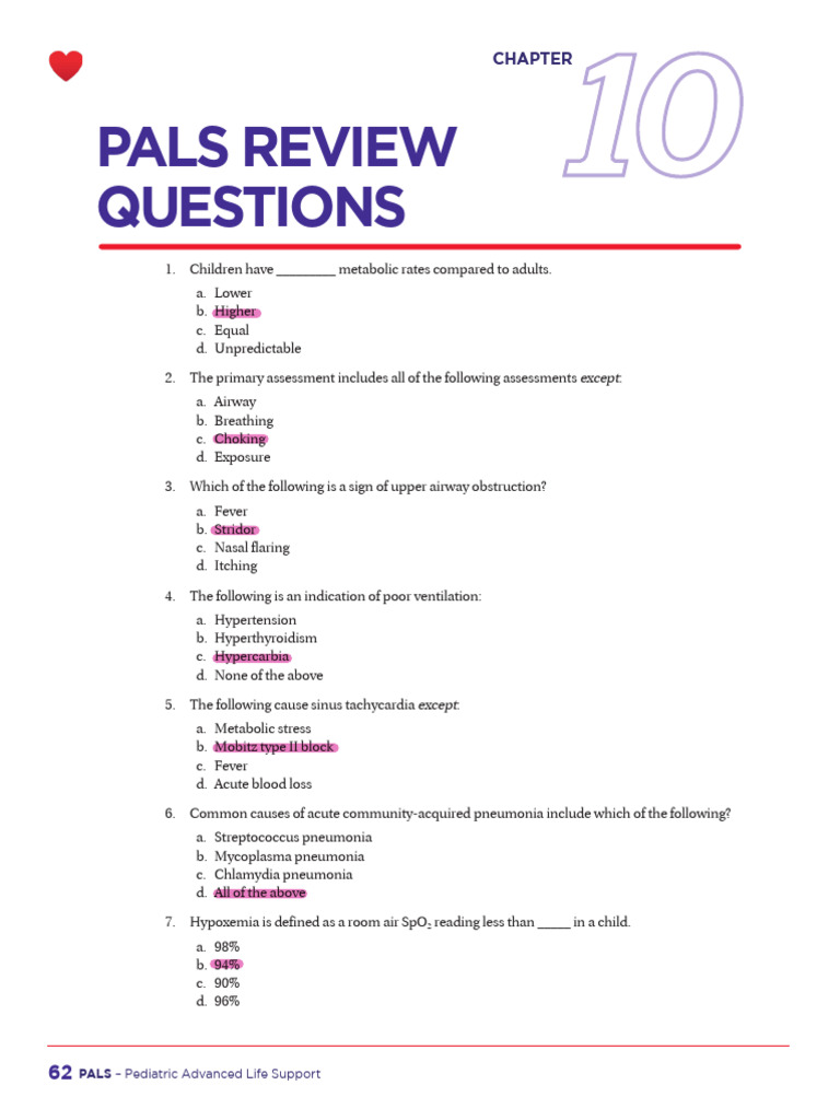 PALS-Review-Questions | PDF | Shock (Circulatory) | Pneumonia