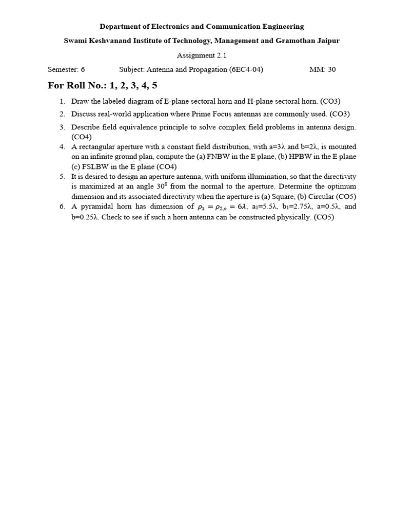 AP Assignment 2 | PDF | Antenna (Radio) | Waveguide