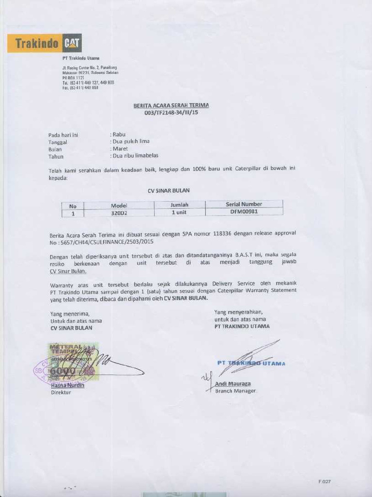 Data Peralatan CV. Sinar Bulan | PDF