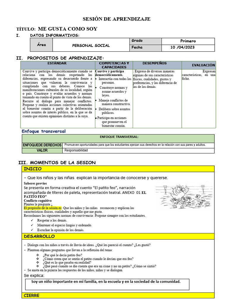 sesión personal me gusta como soy | PDF | Aprendizaje
