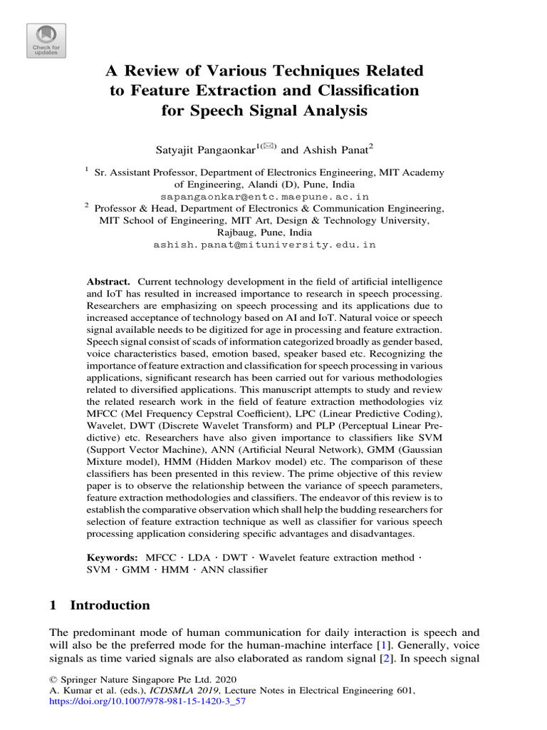 A Review of Various Techniques Related To Feature Extraction and Classi Fication For Speech ...