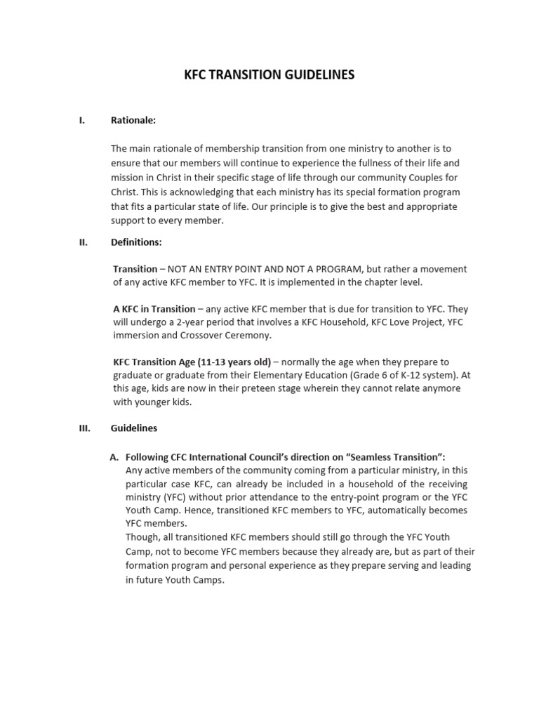 KFC to YFC Transition Guidelines | PDF | Social Science