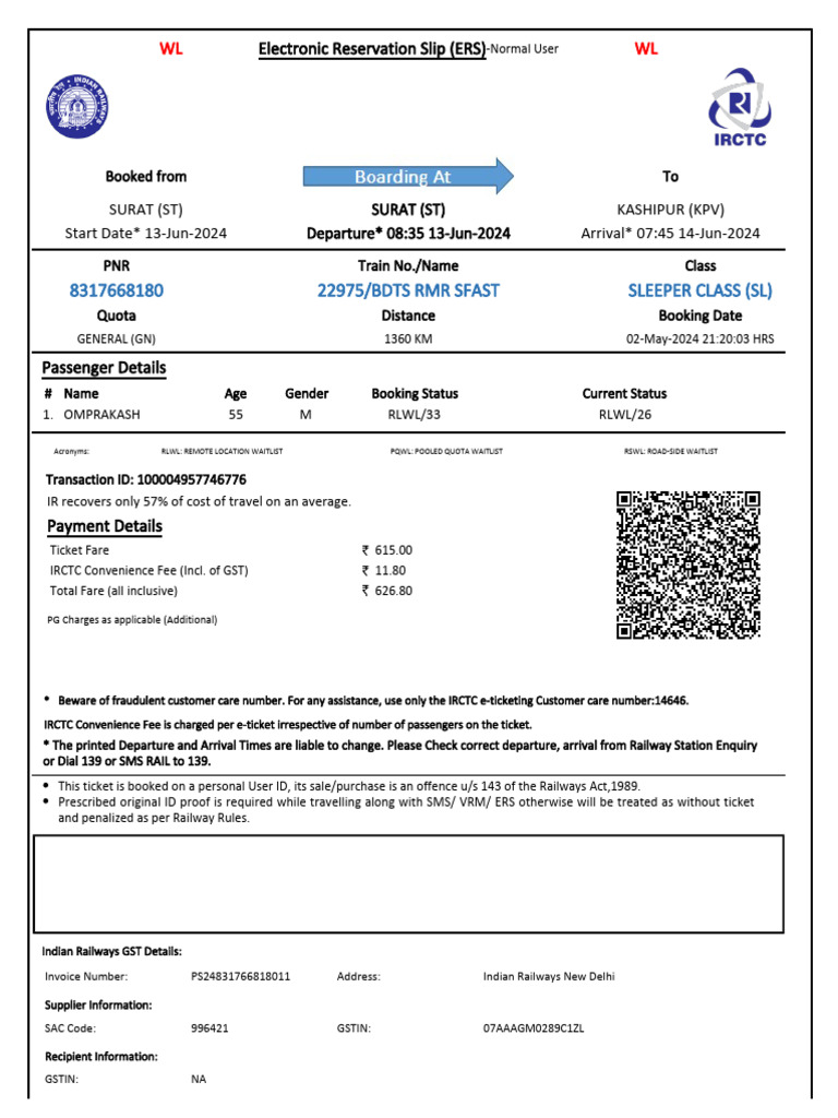 Train Ticket | PDF | Identity Document