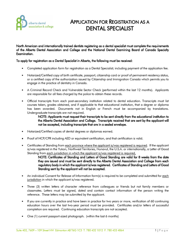 2023 Application As A Dental Specialist | PDF | Credit Card | Dentist