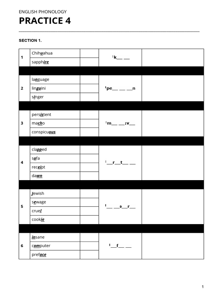 Phonology. Practice 4. Paper | PDF