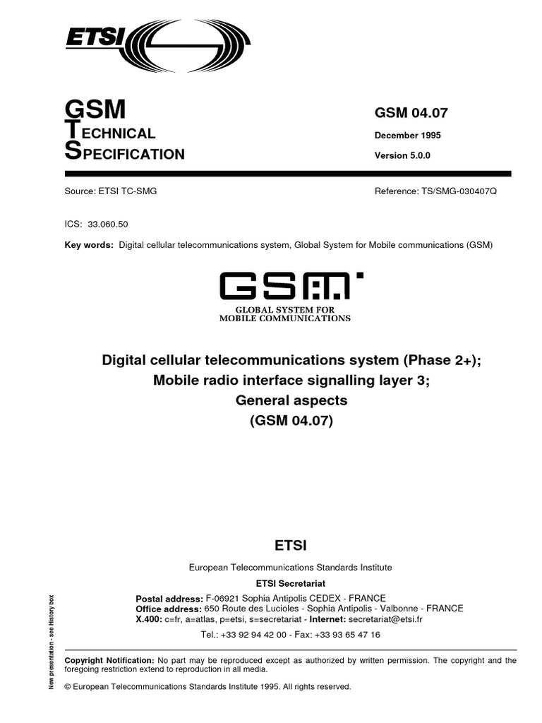 GSM Technical Specification | PDF | Gsm | Cellular Network