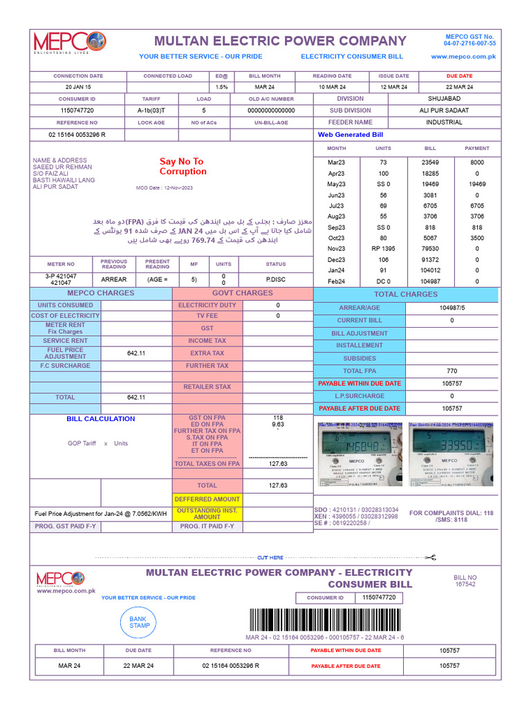 Mepco Online Bill | Download Free PDF | Taxes | Fee
