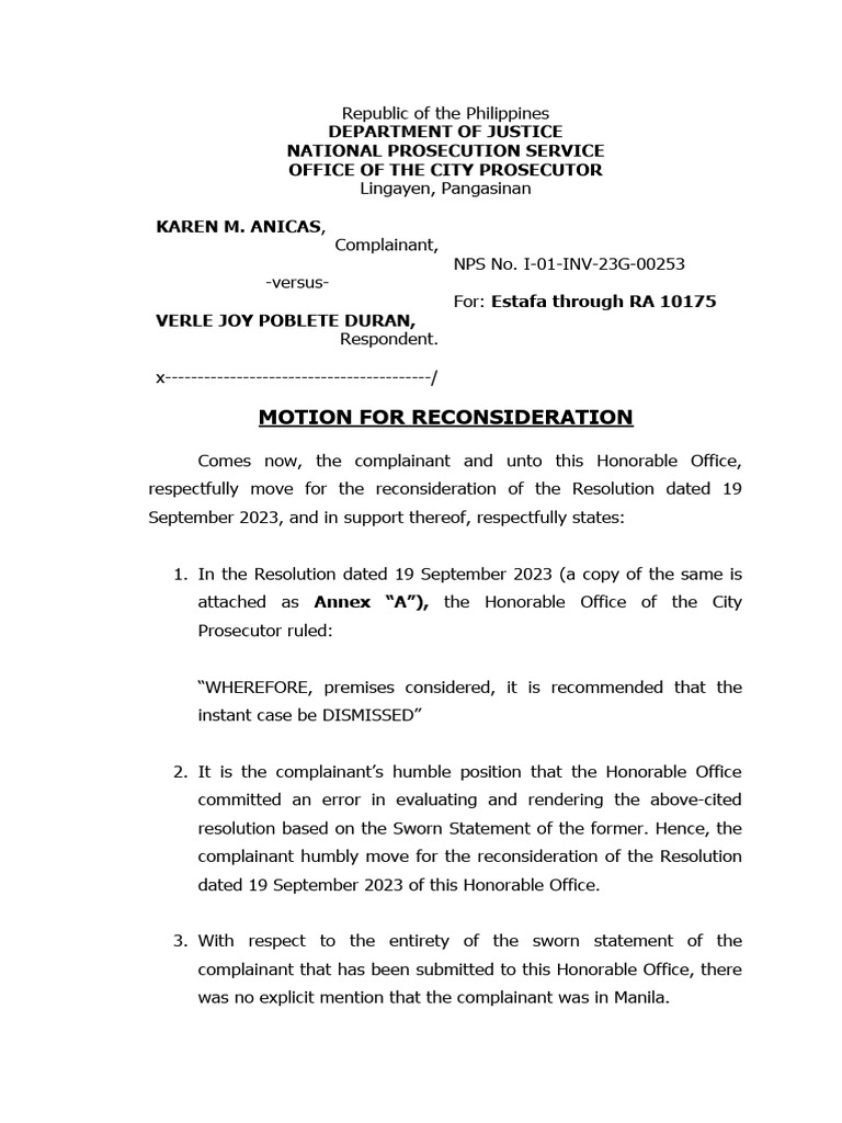 Motion For Reconsideration RACU 1 | PDF | Search Warrant | Judiciaries