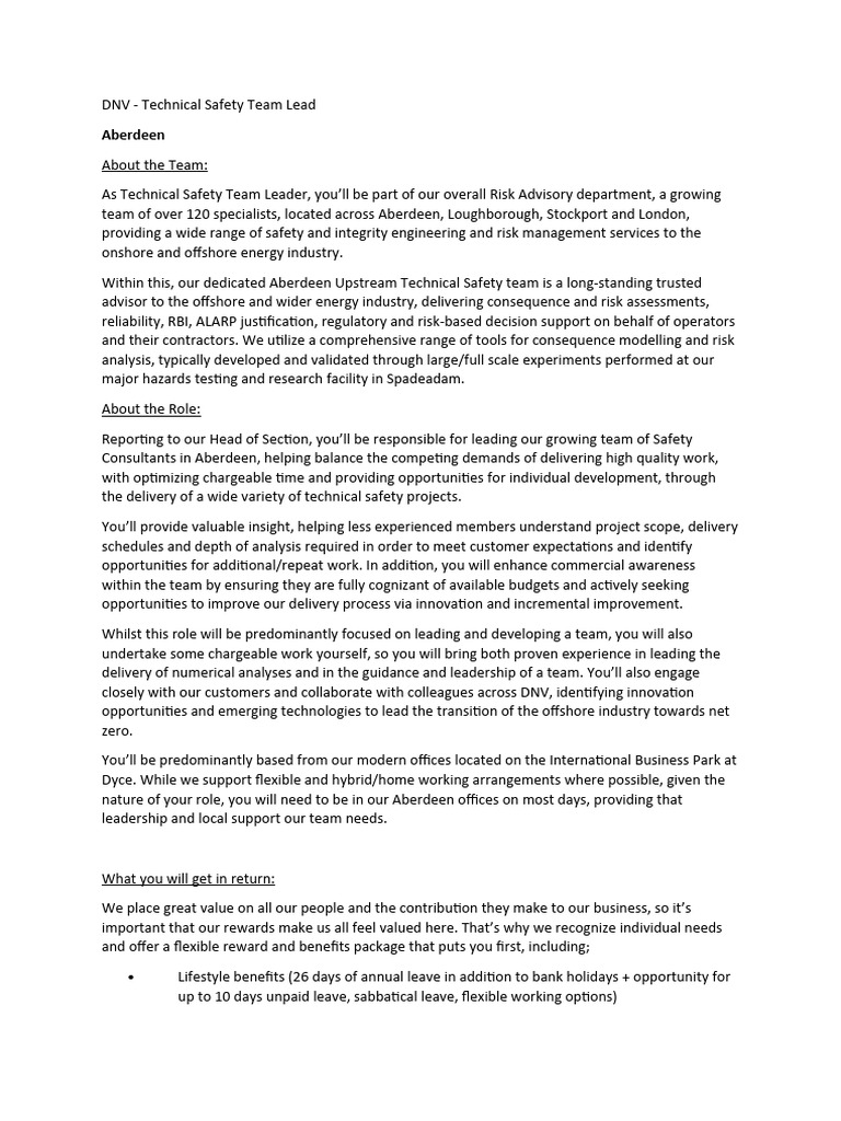 Technical Safety Teasm Lead - DNV | PDF | Engineering | Risk