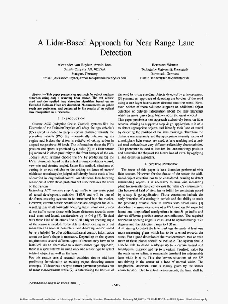 Lidar-Based Near Range Lane Detection | PDF | Lidar | Kalman Filter