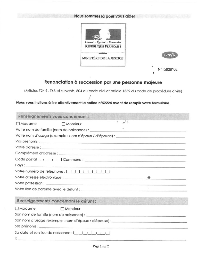 Formulaire Renonciation Succession | PDF