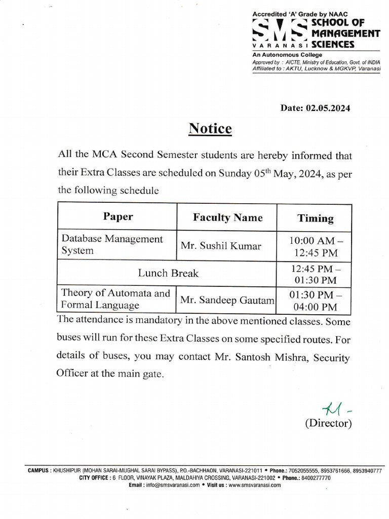 Notice - Mca Extra Class | PDF