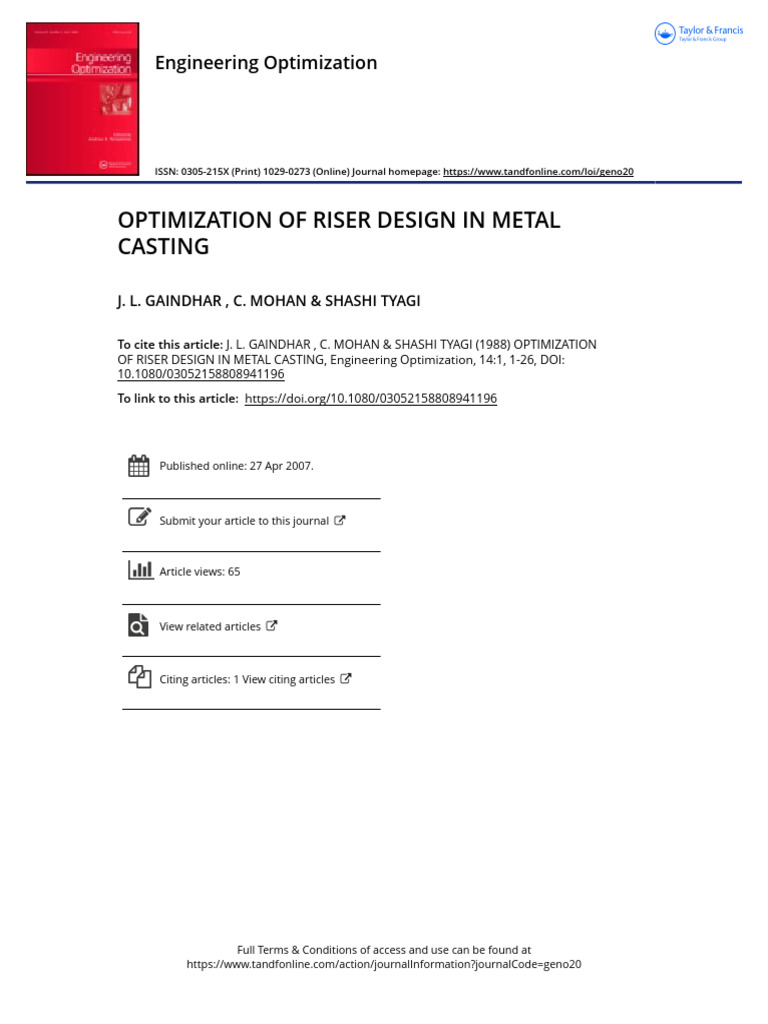 Optimal Riser Design in Metal Casting | PDF | Mathematical Optimization ...
