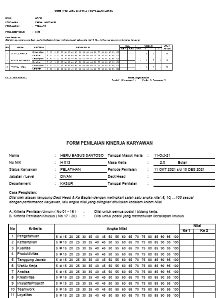 Form Penilaian Karyawan | PDF
