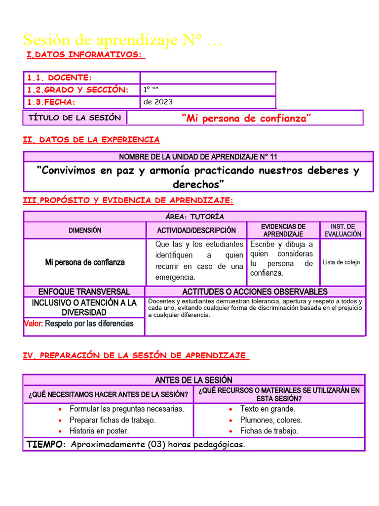 SESIÓN TUTORIA_MI PERSONA DE CONFIANZA | PDF | Aprendizaje