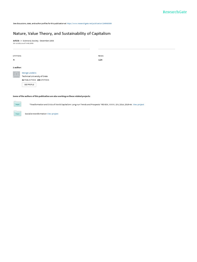 Nature, Value Theory, and Sustainability of Capitalism | PDF ...