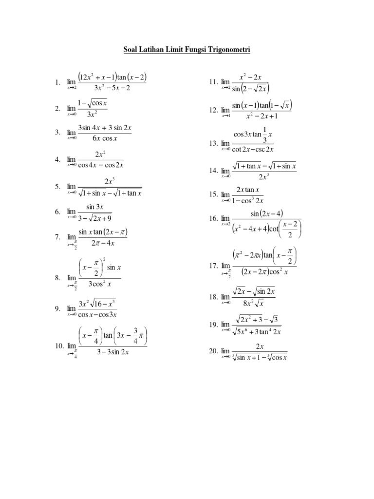 Soal Latihan Limit Fungsi Trigonometri. | PDF