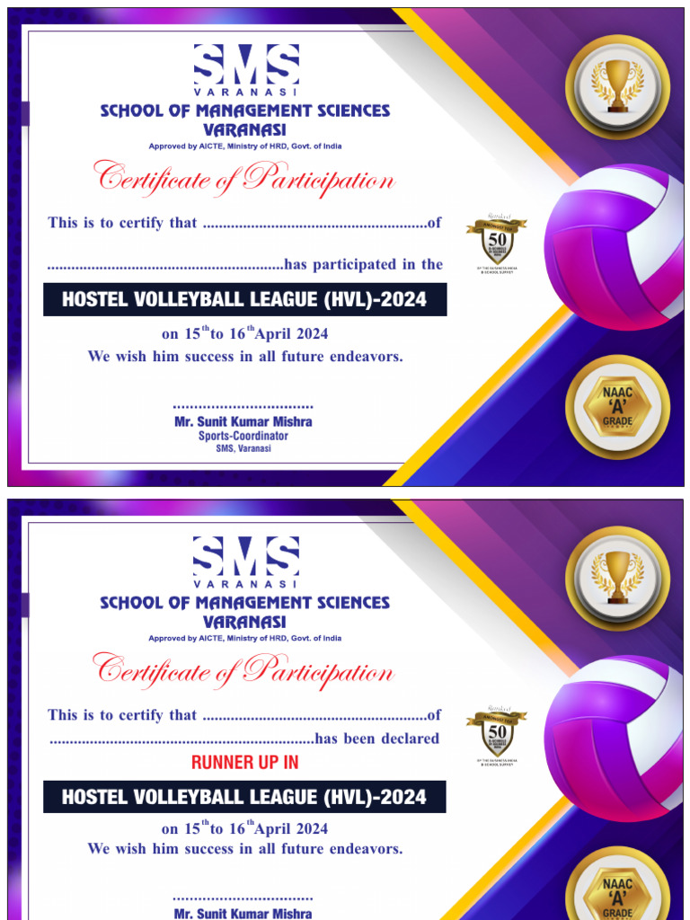 Certificate Hostel Volleyball | PDF