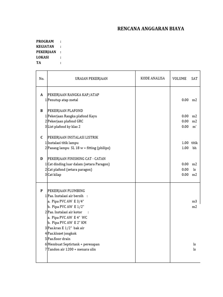 Contoh Tabel RAB | PDF | Teknologi & Rekayasa
