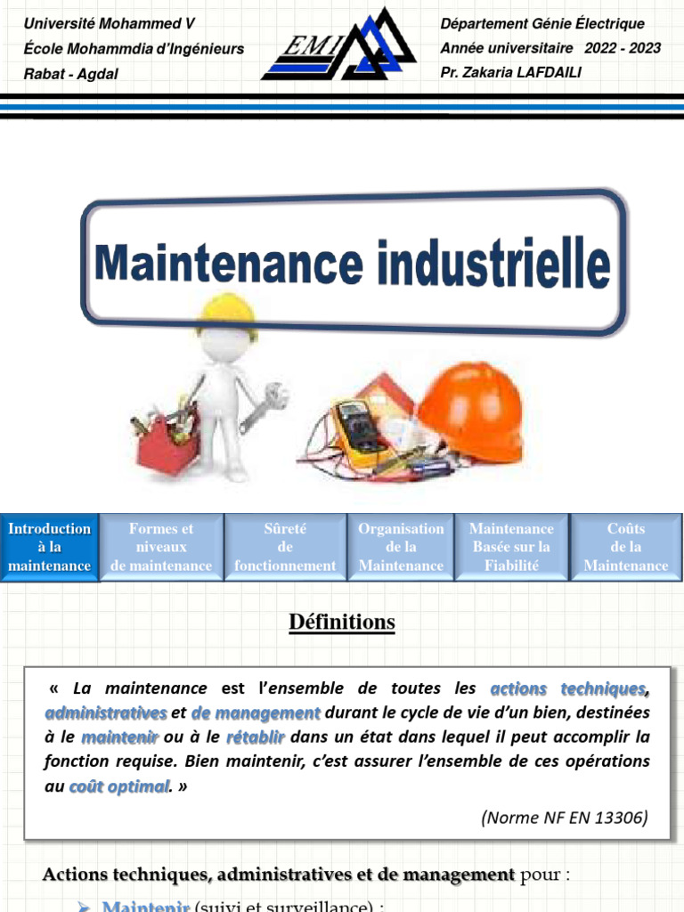 Cours - Maintenance Industrielle - Diapos | PDF | Ingénierie de ...