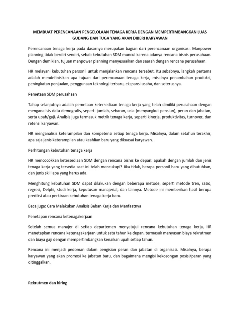 Perencanaan Tenaga Kerja untuk Gudang | PDF